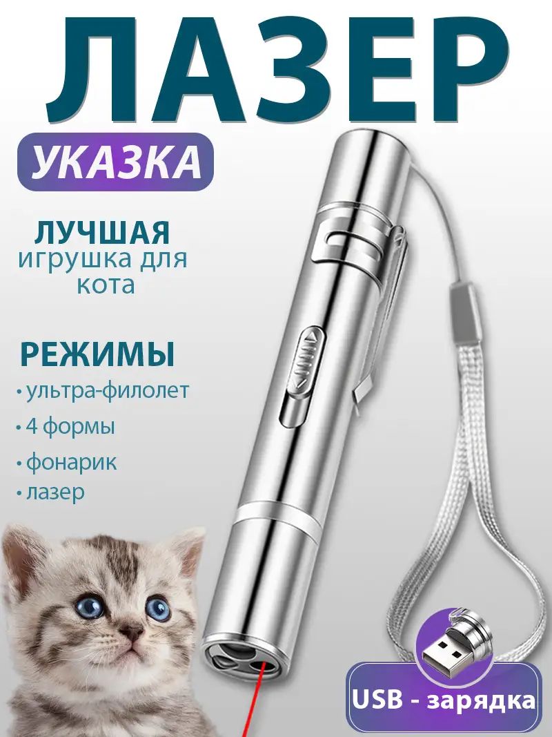 Лазерная указка для кошек с фонариком