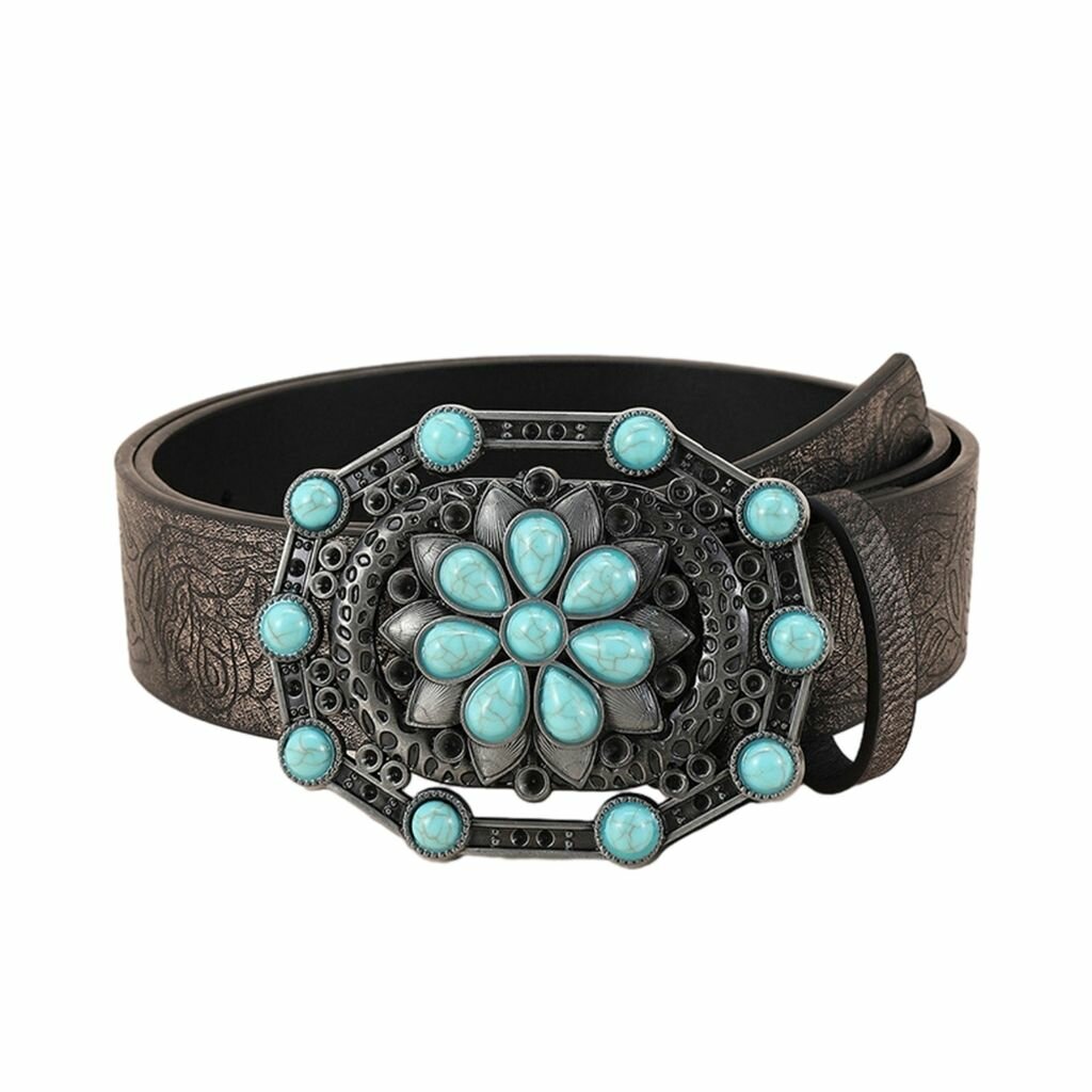 (1 штука) Синий пояс с драгоценными камнями-черный