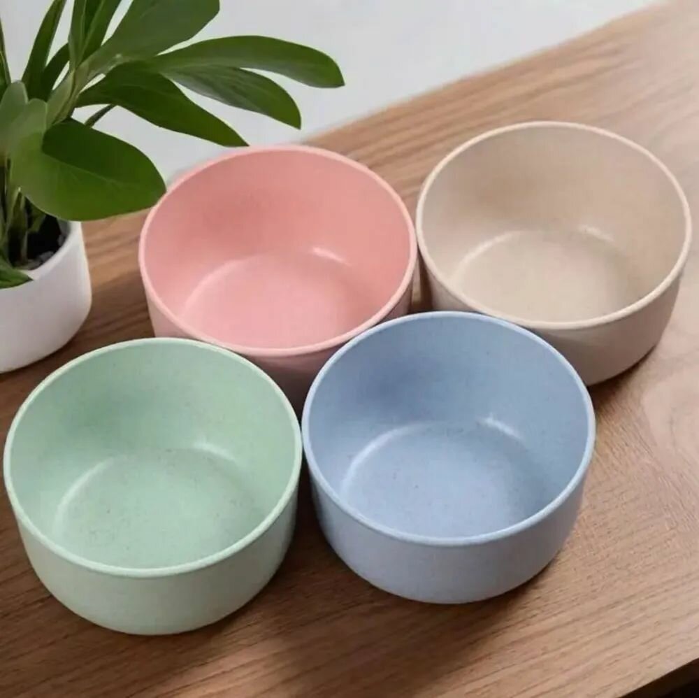 Пиала Натуральная солома 450 мл бежевый, голубой, 4 шт