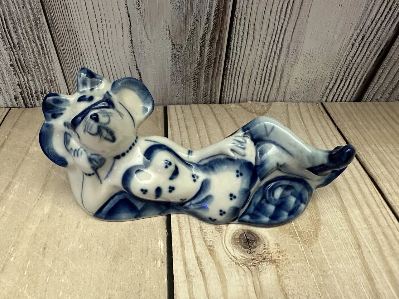 Статуэтка Модная Мышка Гжель Фарфор винтажная Авторская редкая