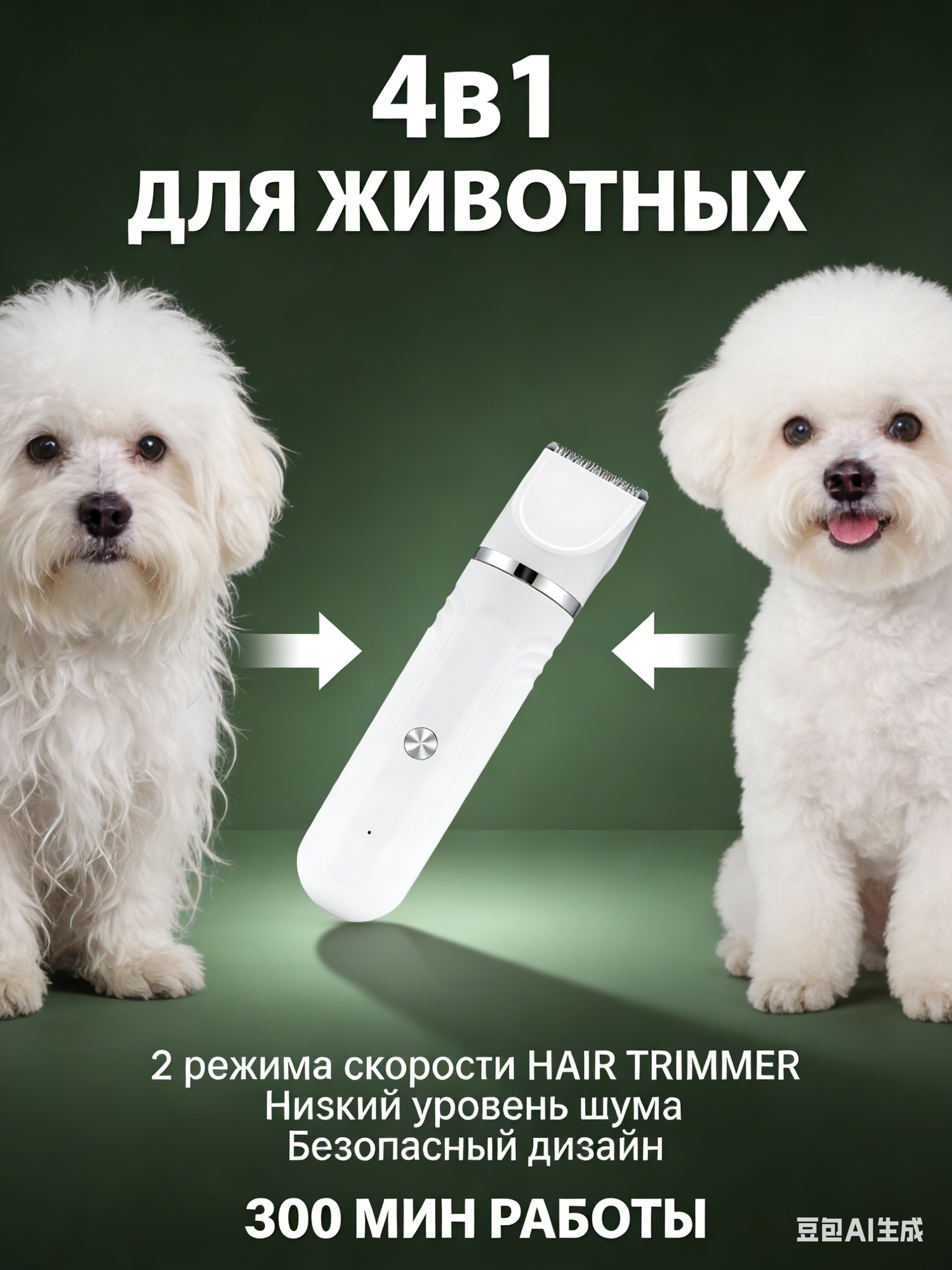 Машинка для стрижки домашних животных / Набор для груминга собак и кошек 4 в 1