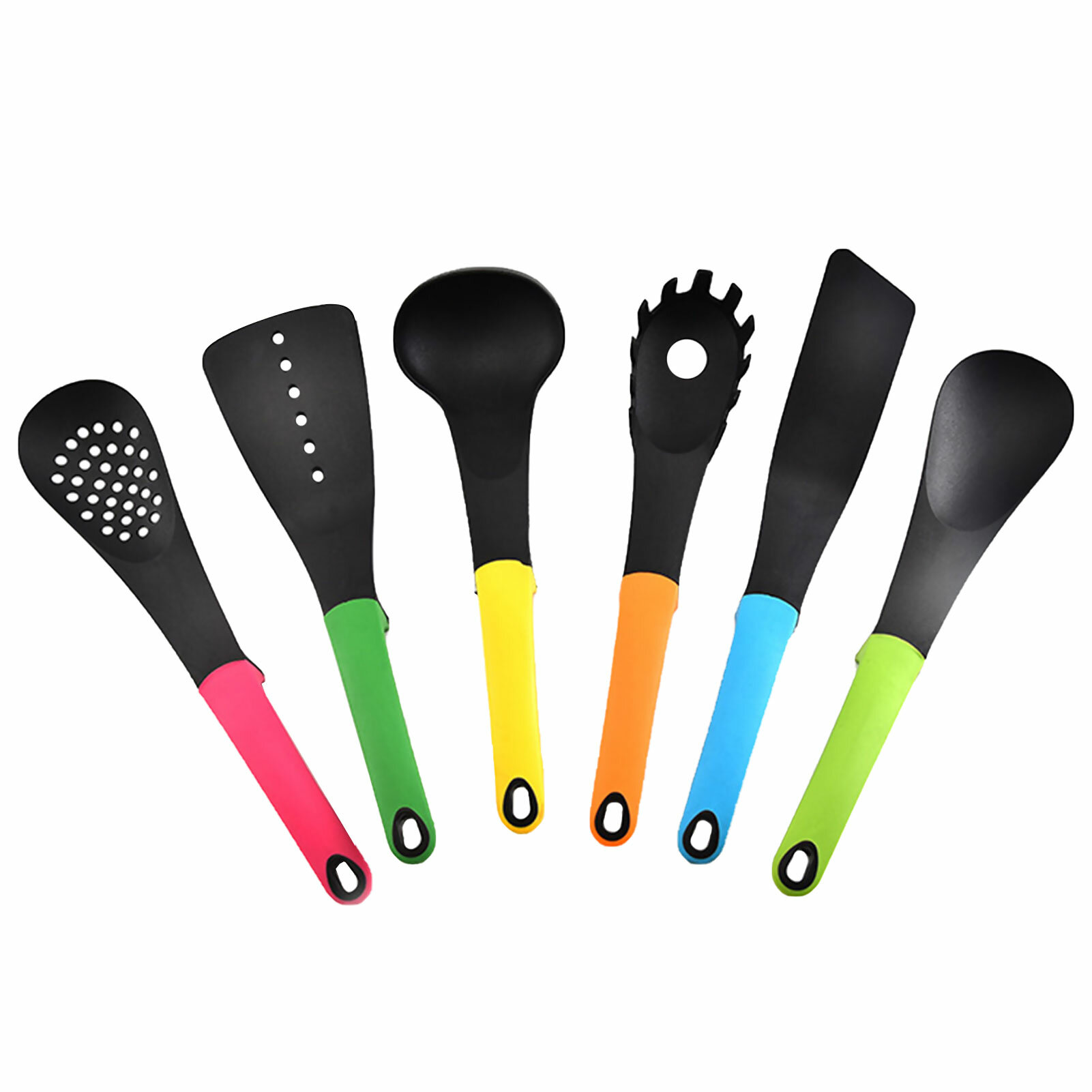 Набор кухонных принадлежностей 6 штук из нейлона Kitchen Gadgets Cookware Set Kitchen Tool Set Kitchenware Set, многоцветный, Слotted Spoon 7*31cm 93g, Slotted Turner 9*31cm 93g, Pasta Server 6.2*29.5cm 84g, Spoon 7.2*31cm 90g, Solid Turner 5*31 79g,