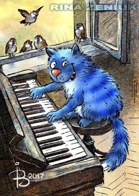 Алмазная Мозаика "Зенюк Рина Синие Коты" MozArt / Вышивка Стразами 40x50 / Живопись, Художники