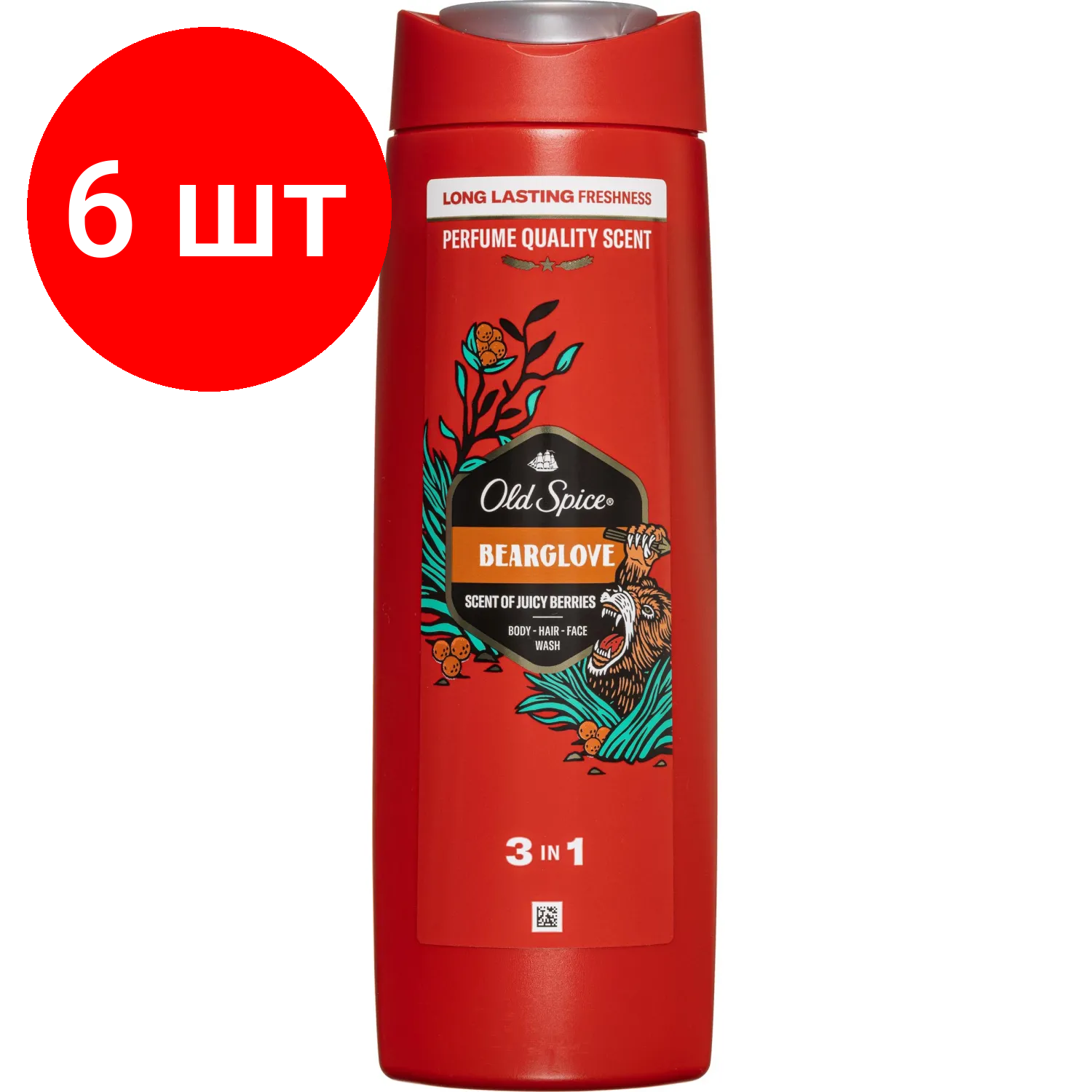 Комплект 6 штук, Гель для душа + шампунь OLD SPICE 2в1 Bearglove 400мл