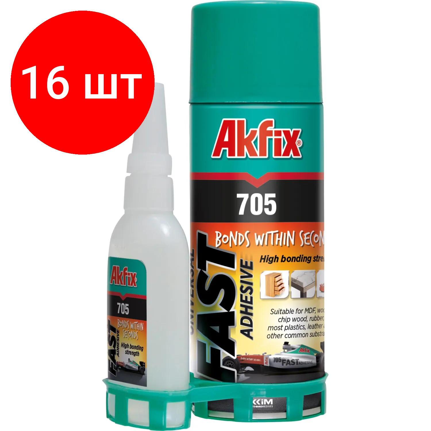 Комплект 16 штук, Клей универсальный с активатором Akfix 705, 25 гр + 100 мл (AN705_25)