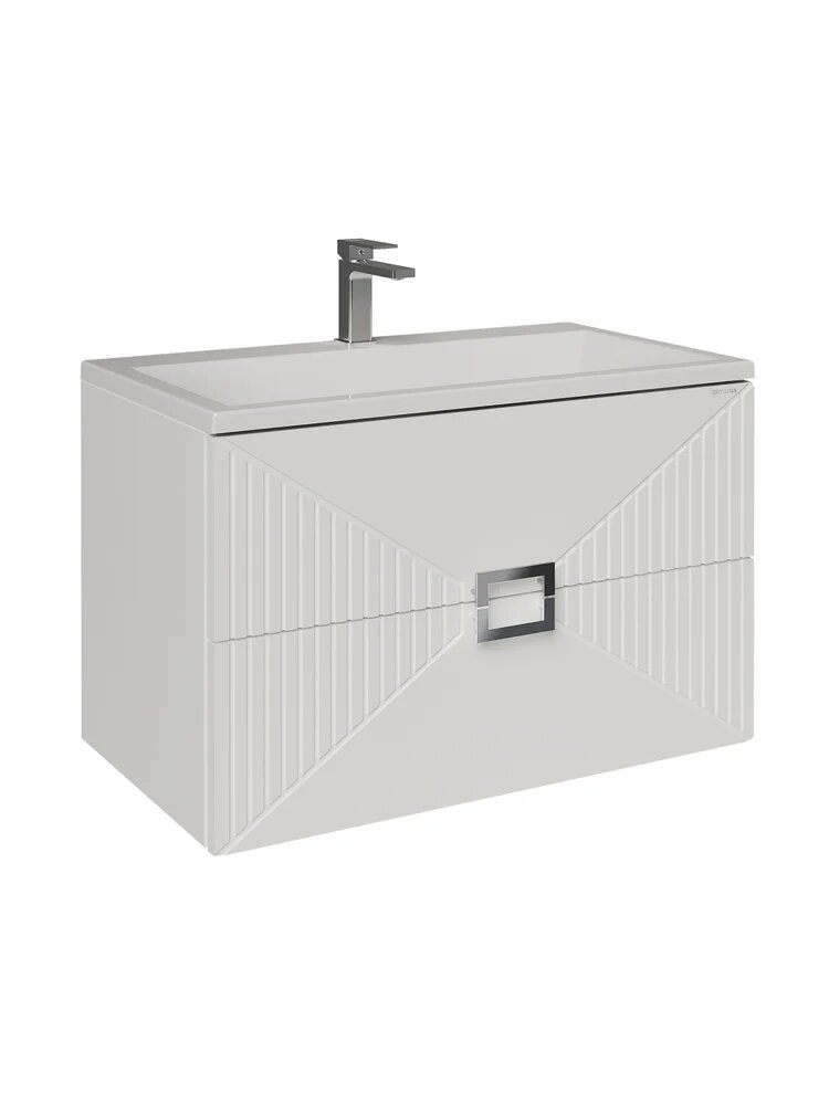 Тумба с раковиной Grossman Луксор 70 подвесная, 70 см, белая, матовая, из МДФ, с ящиками, раковина для ванной из искусственного мрамора, прямоугольная