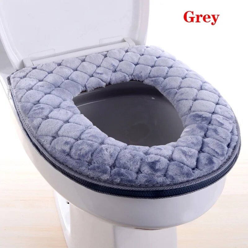 Теплый мягкий чехол на сиденье унитаза из плюша Серый, grey