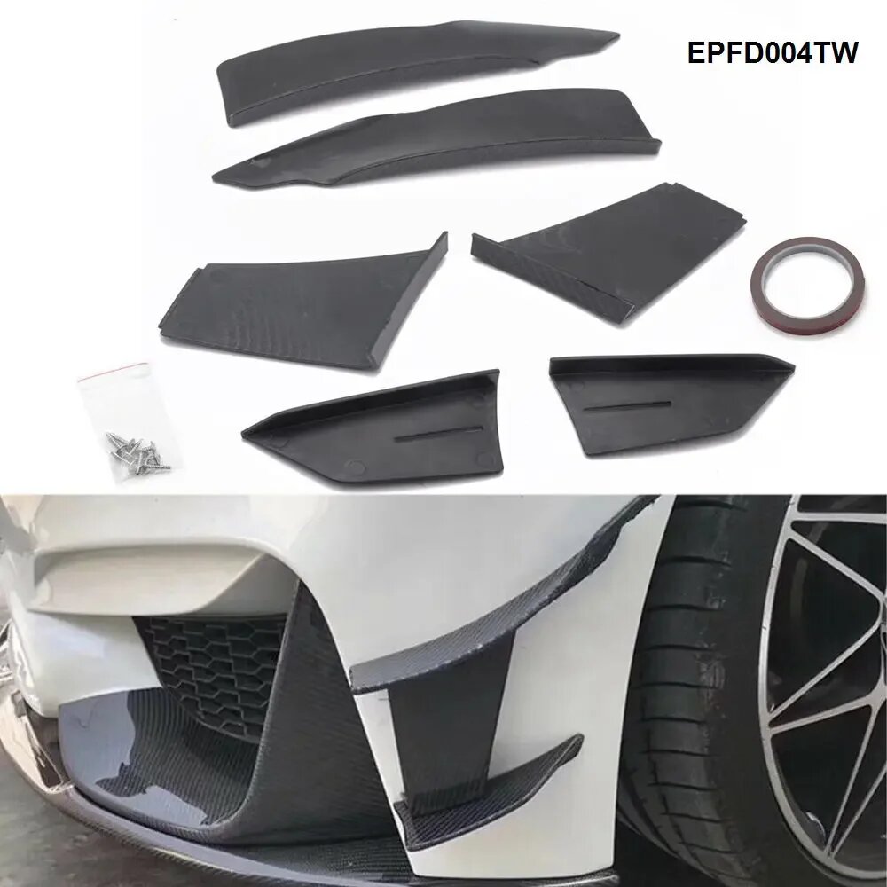 Спортивный универсальный 4 шт, передний бампер из углеродного волокна автомобиля, канарды, дефлектор, перегородка для губ, сплиттер, плавники, спойлер для тела EPFD004TW