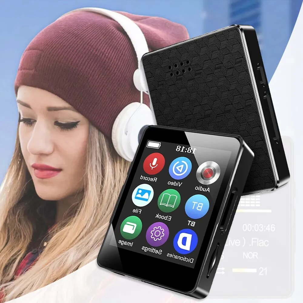 MP3-плеер 64 ГБ, черный матовый, с Bluetooth, FM-радио, записью звука, microSD