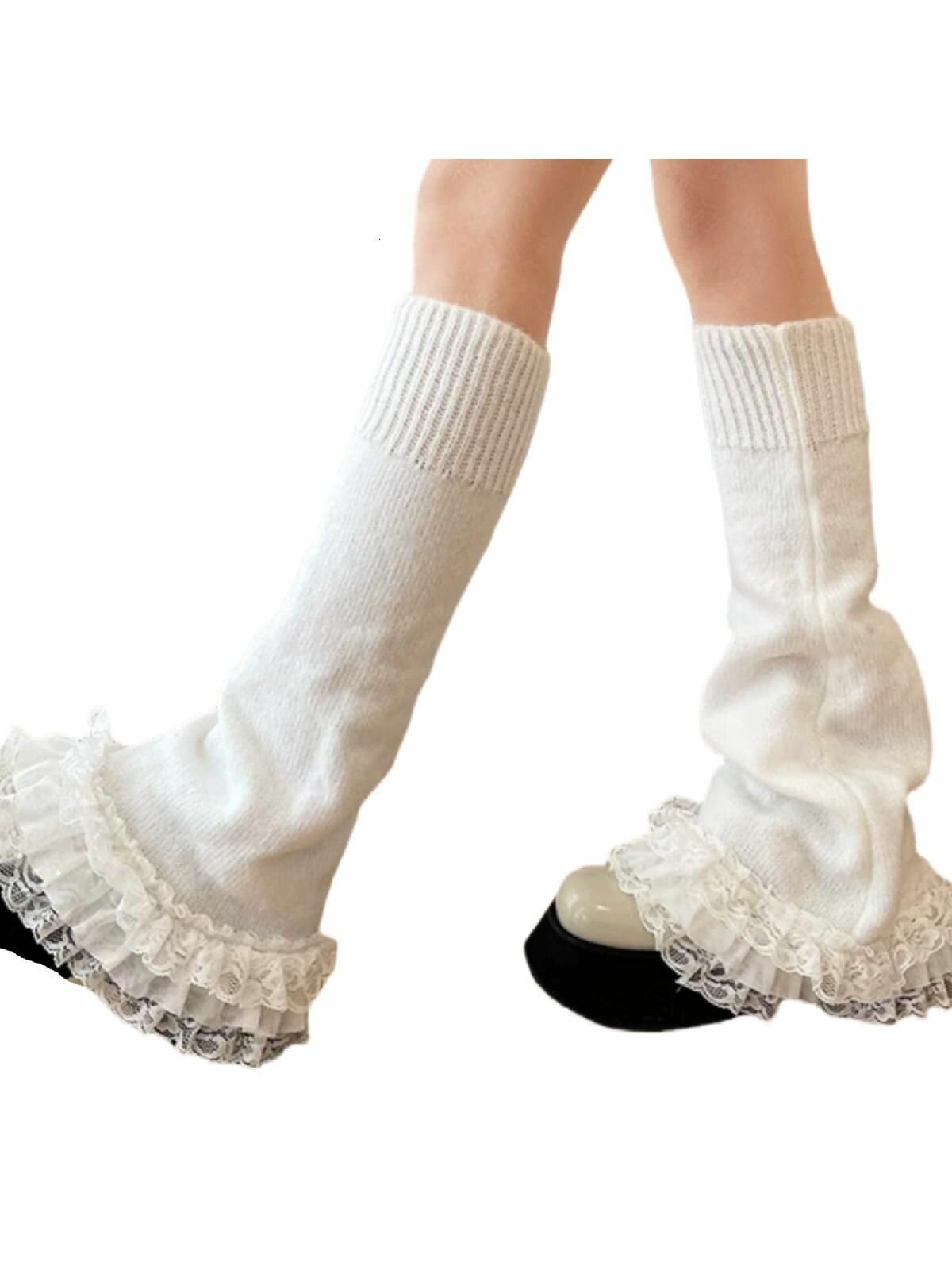 Вязаные гетры с рюшами, Белый