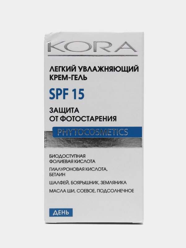 KORA, Легкий увлажняющий крем-гель. Защита от фотостарения SPF 15, 50 мл