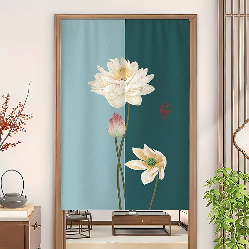 Китайский стиль занавески для двери в виде лотоса, занавеска для ванной, занавеска для туалета, лотос, без сверления, полузанавеска, фэн-шуй, блокирующая занавеска, полузанавеска