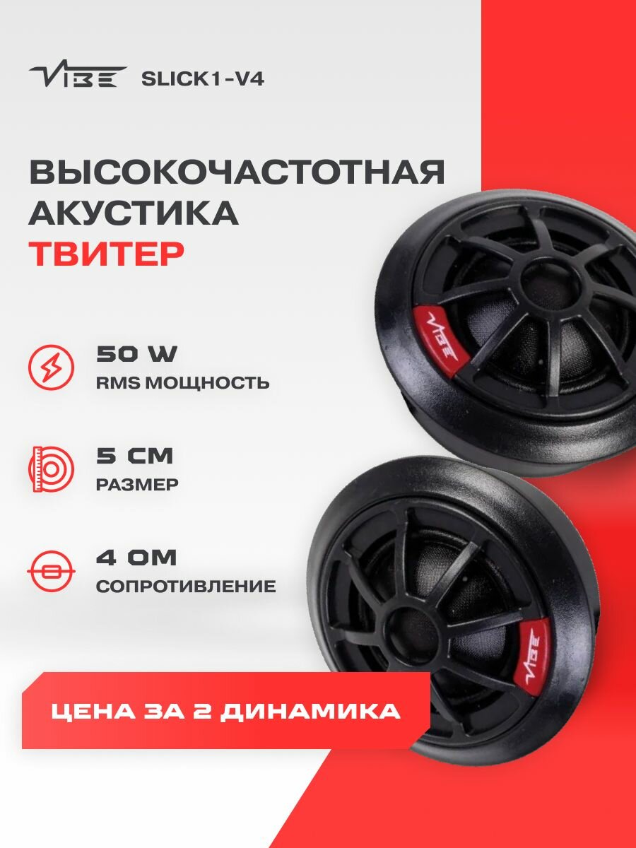 Акустика твитеры VIBE SLICK1-V4, 3,5 см, пассивная, 1 полоса, черная, 2 шт.