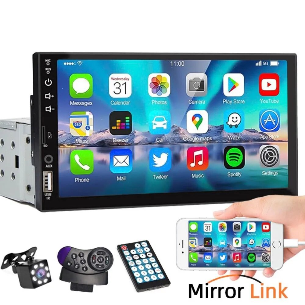 HIPPCRON Автомагнитола, диагональ: 7", 1 DIN