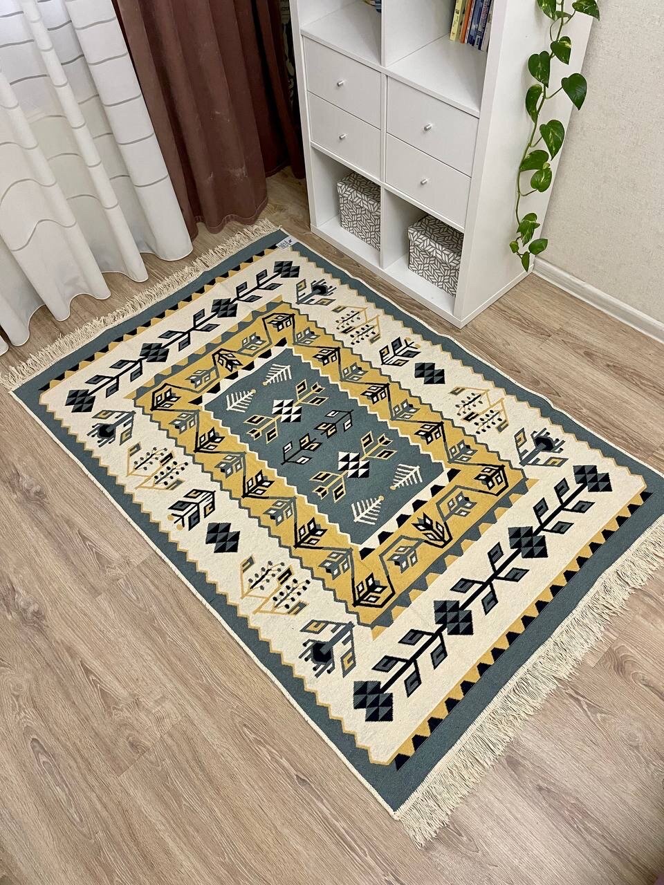 Турецкий ковер хлопковый килим 1.2×1.8 м / безворсовый ковер / гипоаллергенный ковер в игровую / двусторонний ковер на кухню / Musafir Home