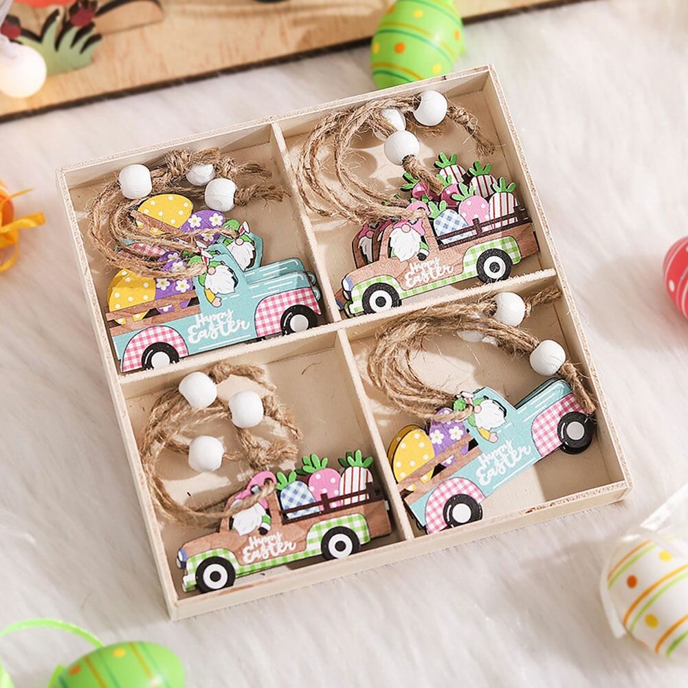 Пасхальный деревянный подвесной декор Кролик с росписью, набор лесных фигурок