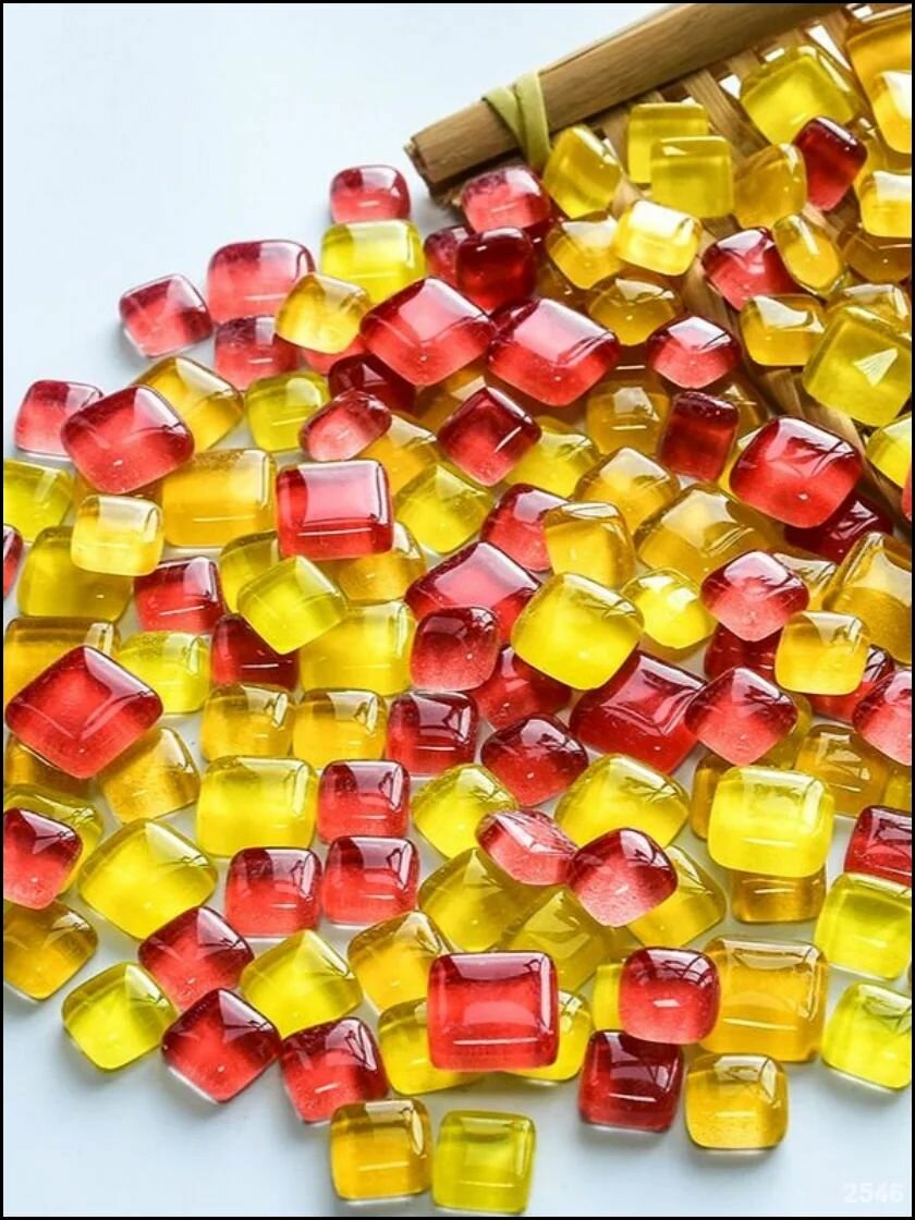 Стеклянная мозаика жёлтый красный многоцветная, Неправильные формы и размеры, 100г, Сделай сам Наборы для самостоятельного изготовления