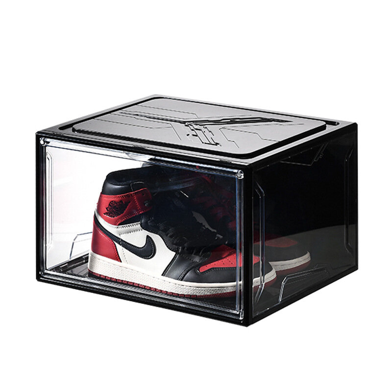 Большая емкость, высокая прозрачность, акриловая боковая открывающаяся магнитная обувная коробка, складная комбинация, антиокислительная, полностью прозрачная обувная стена