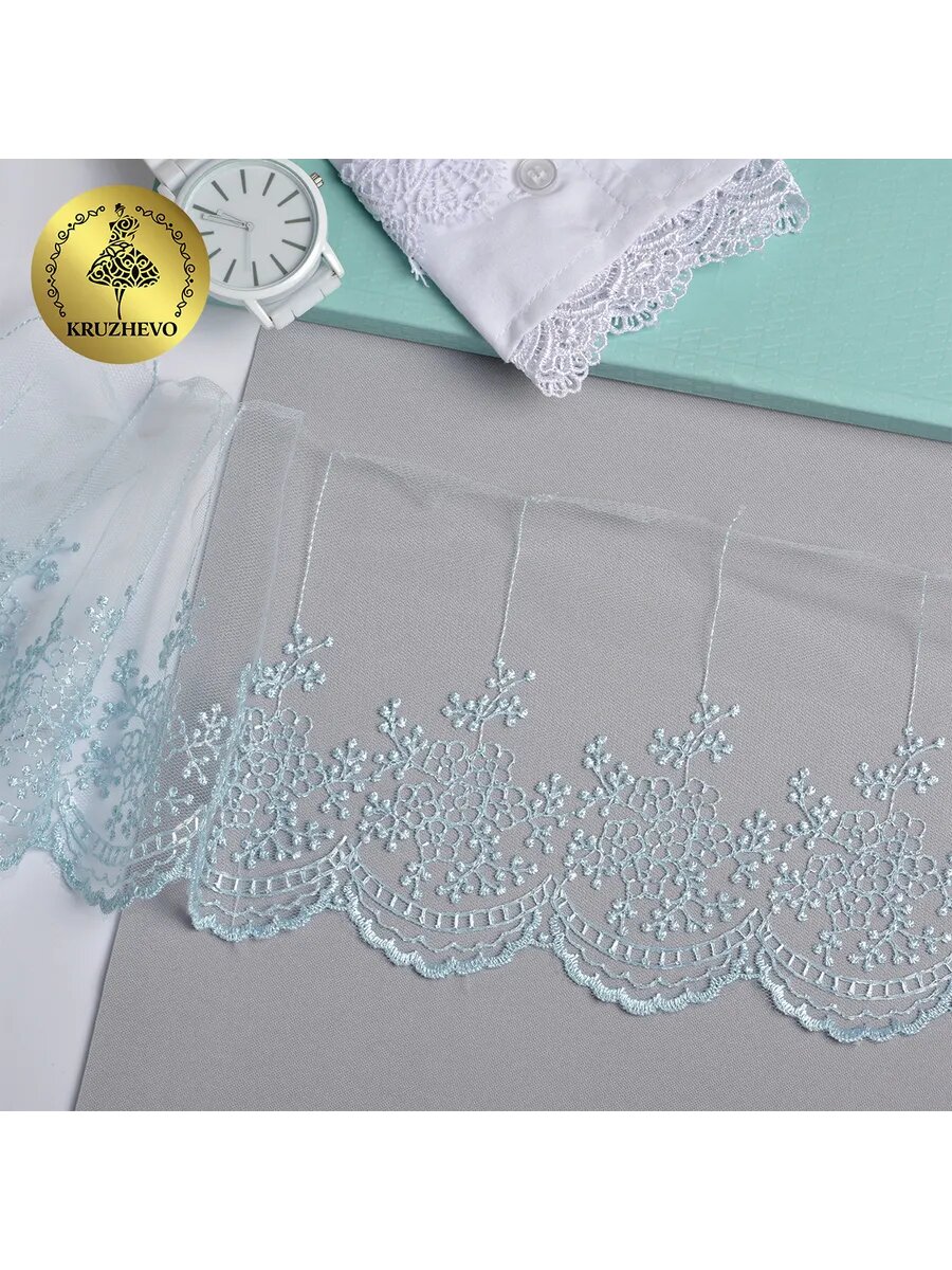 Кружево на сетке шир.100мм цв.07 голубой уп.9м