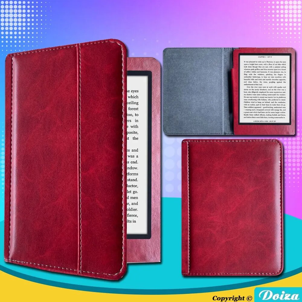 Противоударный Чехол-обложка для электронной книги Sony PRS T2 / Универсальный Чехол книжка для Sony PRS T2 / экокожа , Винно-красный