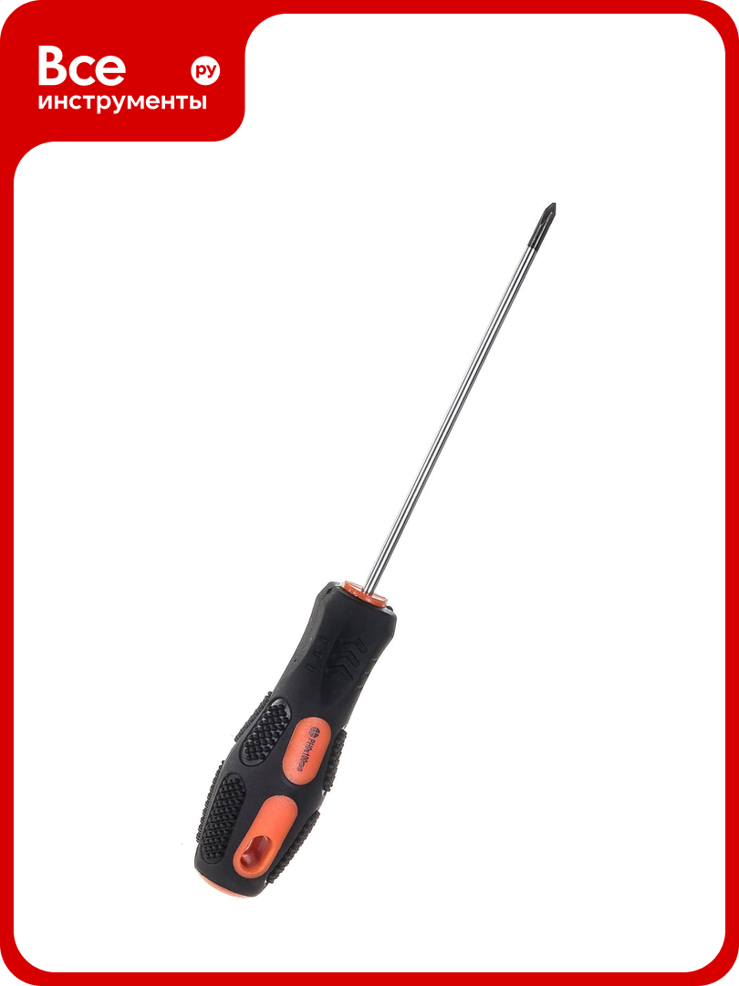 Крестообразная отвертка Park PH0 с магнитным наконечником, двухкомпонентная прямая рукоятка, красно‑черный