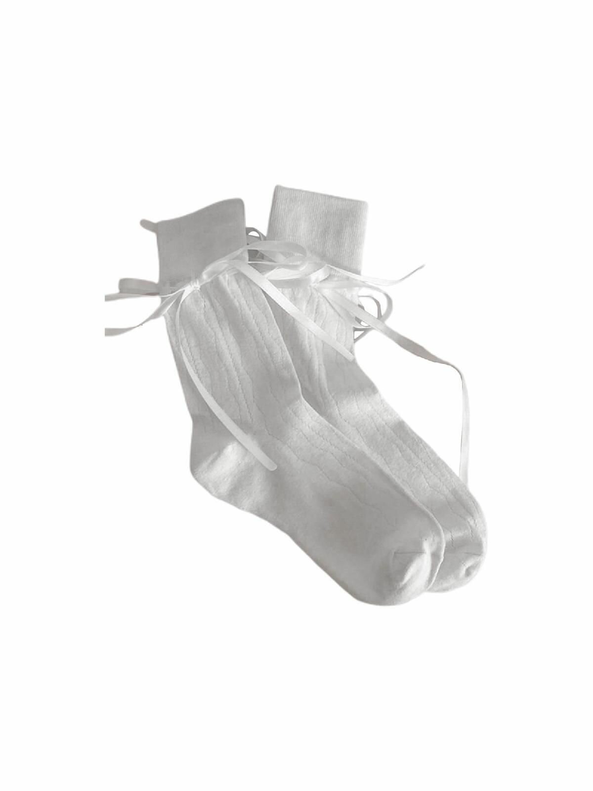 Японские винтажные ажурные гольфы с бантом, Белый - Один размер