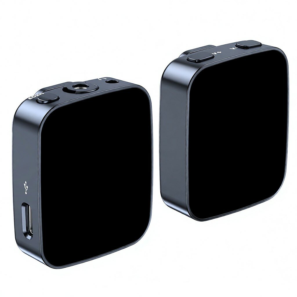 Беспроводной микрофон накладной 2.4G стерео с шумоподавлением для живой трансляции и видеозаписи с двусторонним мониторингом, черный, iOS Cable+Type-C Port Adapters Set, батарея 400mAh, SNR ≥75dB, чувствительность 90dB, размер 4.9*4.1*1.5cm, вес 26g