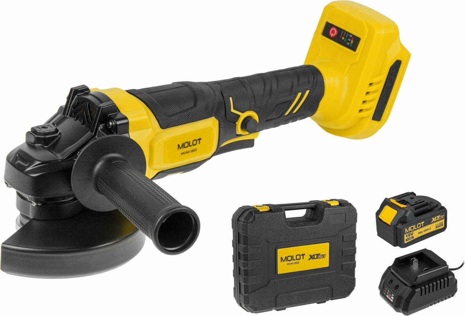 Шлифмашина угловая болгарка аккумуляторная MOLOT MCAG 1812 XLT Lite SET с АКБ и ЗУ (2318032)