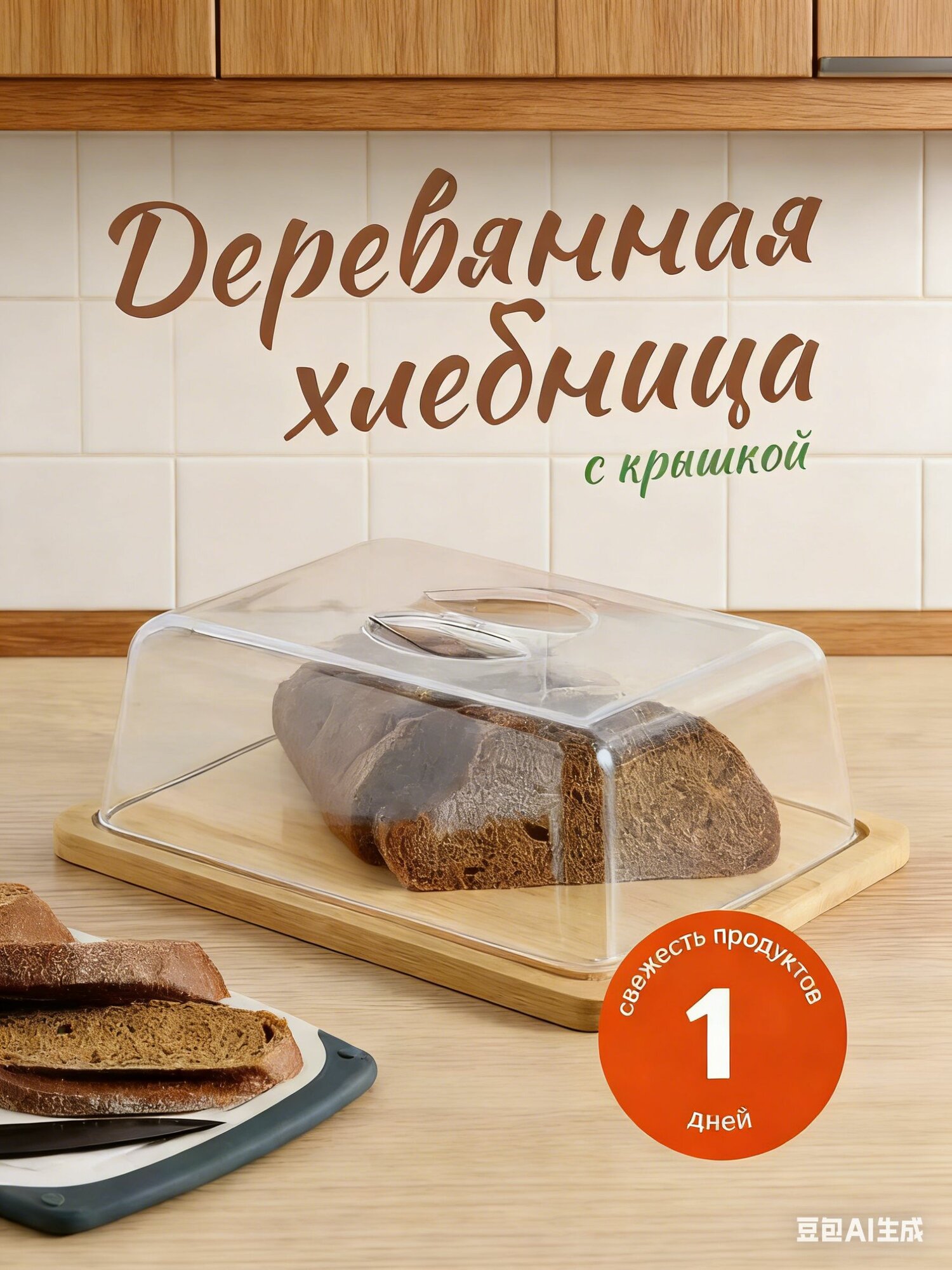 Shiny Kitchen, Хлебница деревянная с прозрачной крышкой на стол, для подачи/ Хлебница с доской, артикул A5402 Уцененный товар