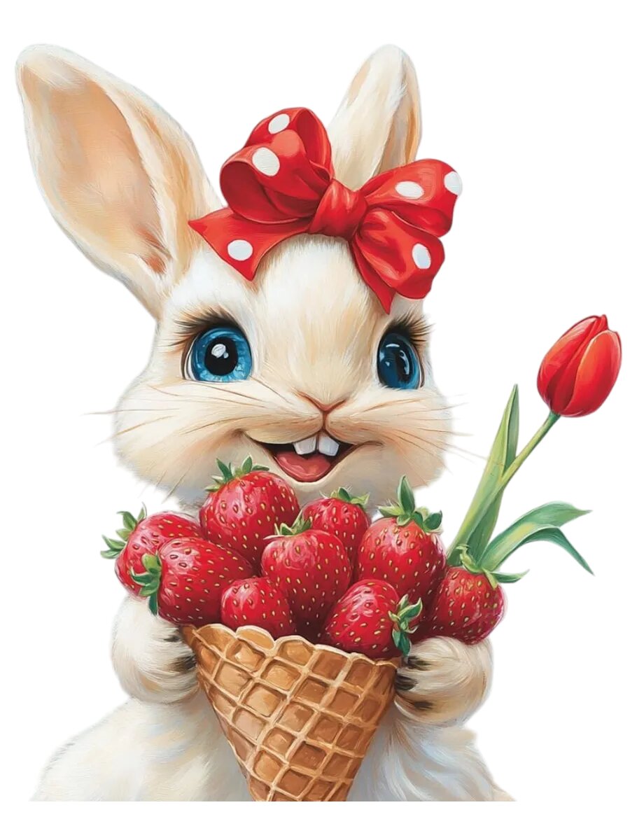 Термонаклейка "Зайка с клубникой" 9см*10см