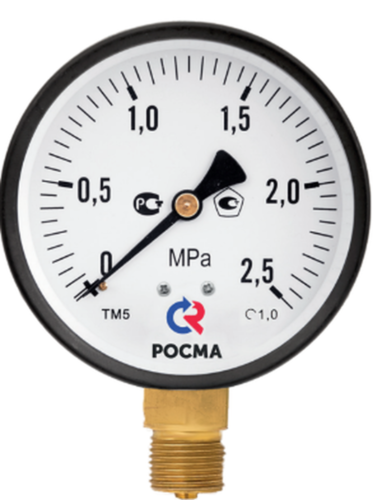 Манометр радиальный Росма ТМ510-00 Ру6, шкала от 0-6 кгс/см2, корпус 100 мм, присоединение М20х1.5