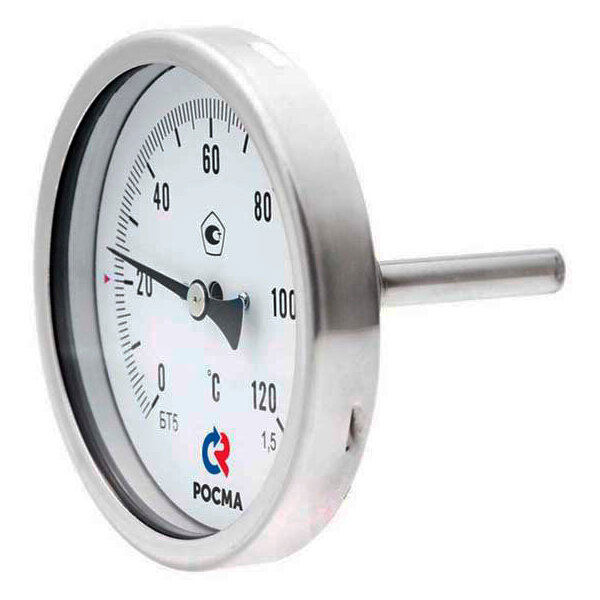 Термометр осевой Росма БТ-51.220 до 250°C L=64 G1/2 1.5 биметаллический коррозионностойкий 100 мм, тип БТ-51.220, осевое присоединение, шкала (0-250°C), длина штока L= 64мм, резьба G1/2, класс точности 1.5