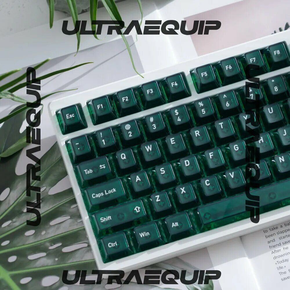 Кейкапы для механической клавиатуры - ULTRAEQUIP Матовые Полупрозрачные, Зеленые Кристаллические (115 шт.), Профиль Cherry, Светопроницаемые, Top Frosted 4-Боковая Прозрачность, для MX Switch