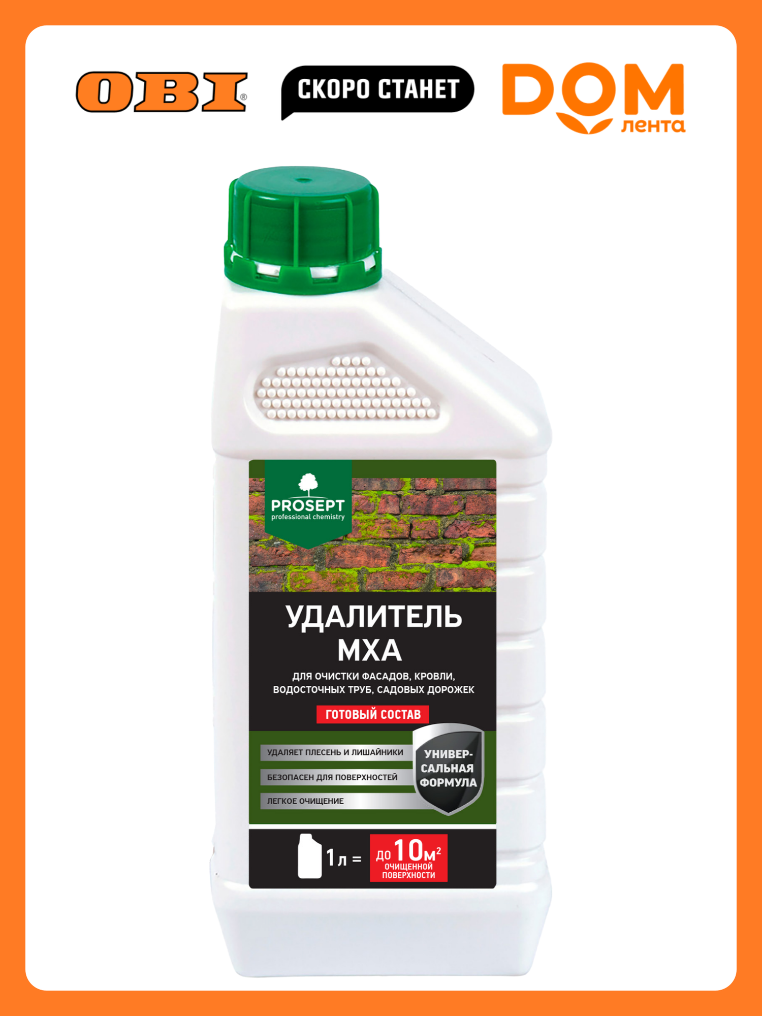 Удалитель мха prosept готовый состав/против лишайников и плесени 1л