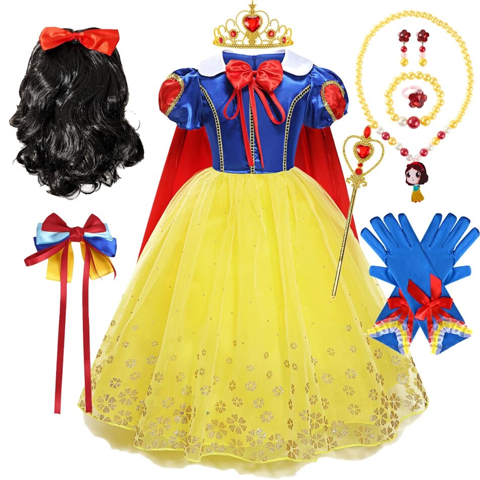 PAMABIBI Платье принцессы Белоснежки, желтое, атлас, хлопок 2T (Tag 100), Желтый, Dress 06