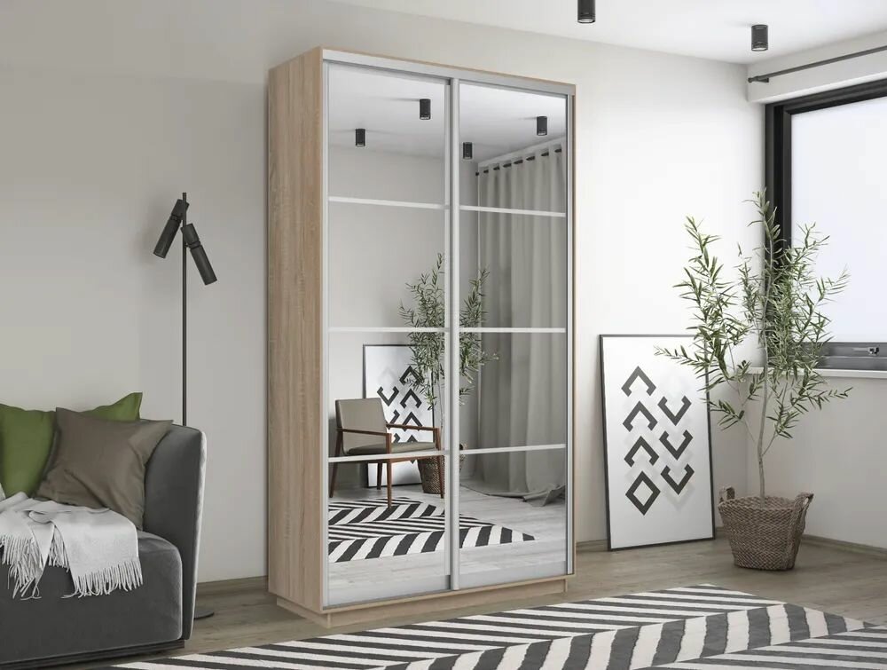 Шкаф-купе Флорида 2дв. (Зеркало) профиль серебро, 120х60х220 см. Сонома