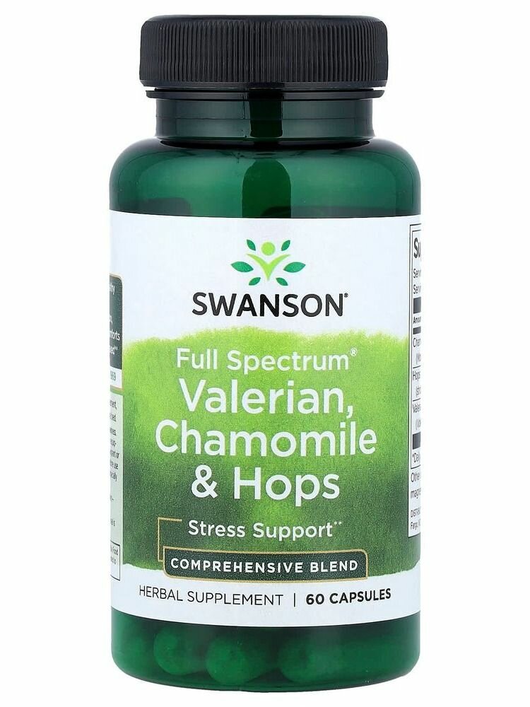 Валериана, ромашка и хмель, 60 капсул, Swanson