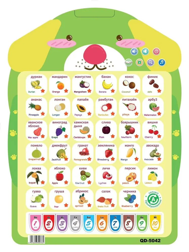 Обучающий интерактивный плакат "Зоолэнд" для детей / Детская развивающая игра для изучения Видов транспорта и ПДД / Музыкальный говорящий планшет на стену для малышей