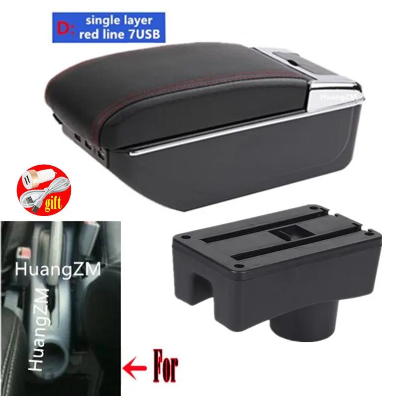 Подлокотник для Hyundai Accent Tagaz 2, автомобильный подлокотник, центральный ящик для хранения с USB, автомобильные аксессуары D red line 7USB