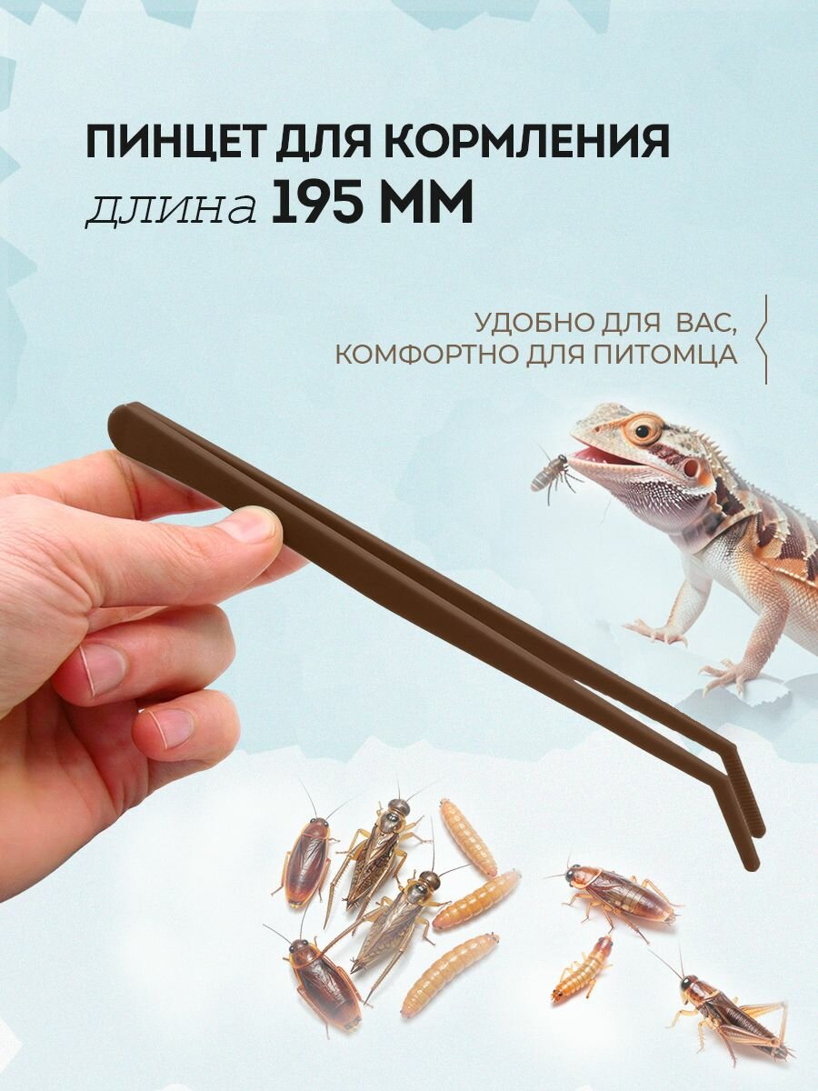 Пинцет для кормления рептилий из биопластика, длина 195 мм, нетоксичный, гибкий, не царапает пасть