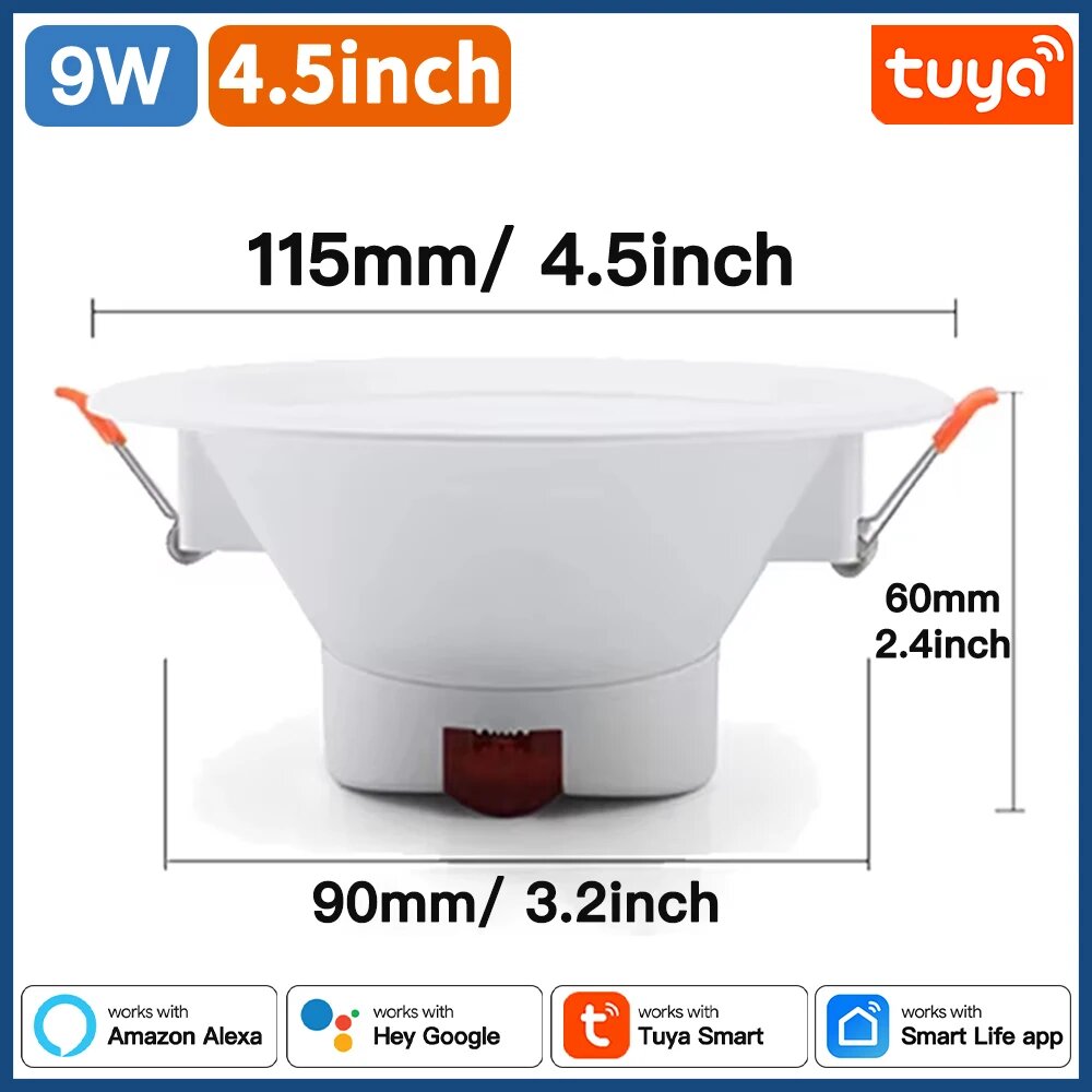 Датчик света LXIN tuya Downlight WIFI, умный светодиодный регулируемый свет 7/9/12/15, RGBCW цвет 2700-6500k теплый/холодный, голосовое управление Alexa Google Home-9В, отверстие 95-108мм