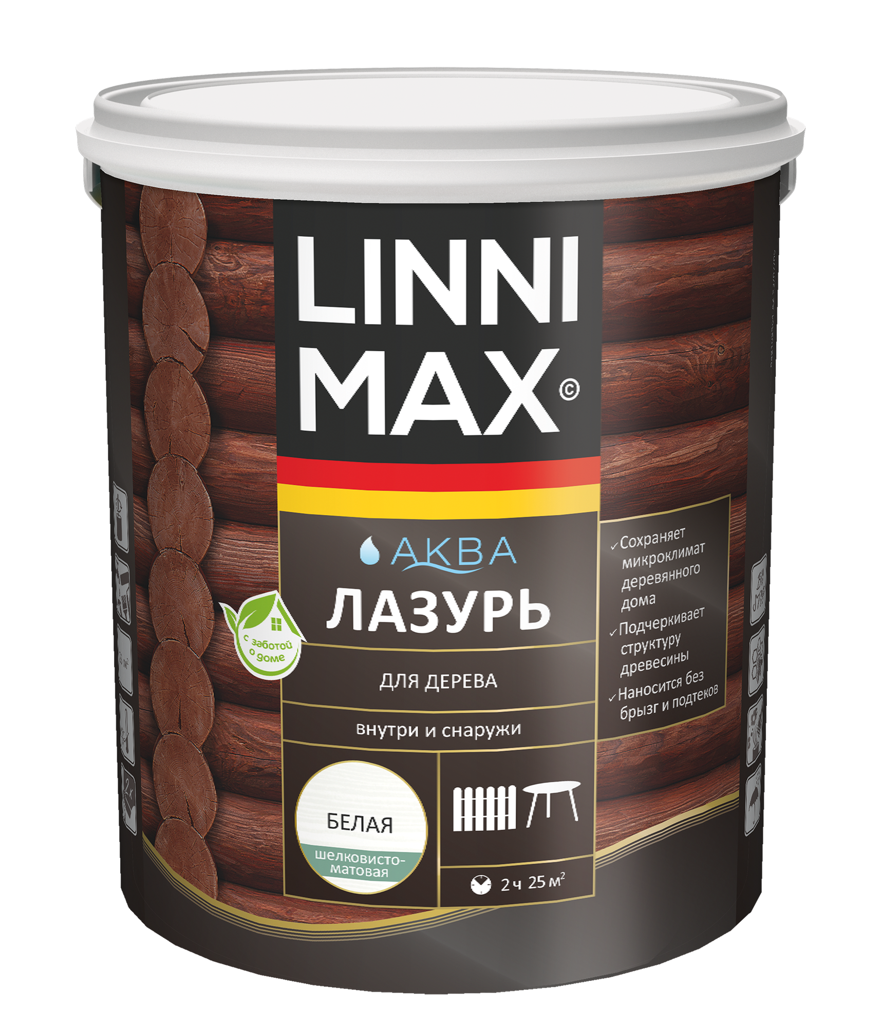 Лазурь LINNIMAX водно-дисперсионная для дерева белый 2,5 л