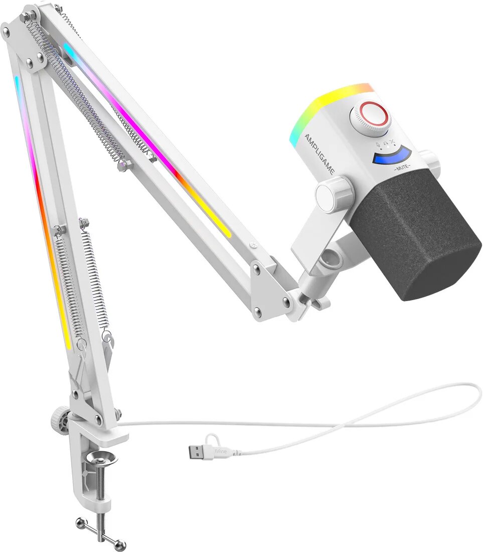 Микрофон Fifine AM8PROT, для стриминга, студийный, проводной, динамический, RGB-подсветка