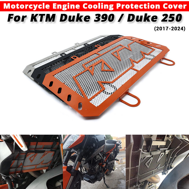 Защитный дефлектор радиатора для KTM DUKE 390/250 2017-2025 — алюминиевая чёрная цельная крышка решётки радиатора