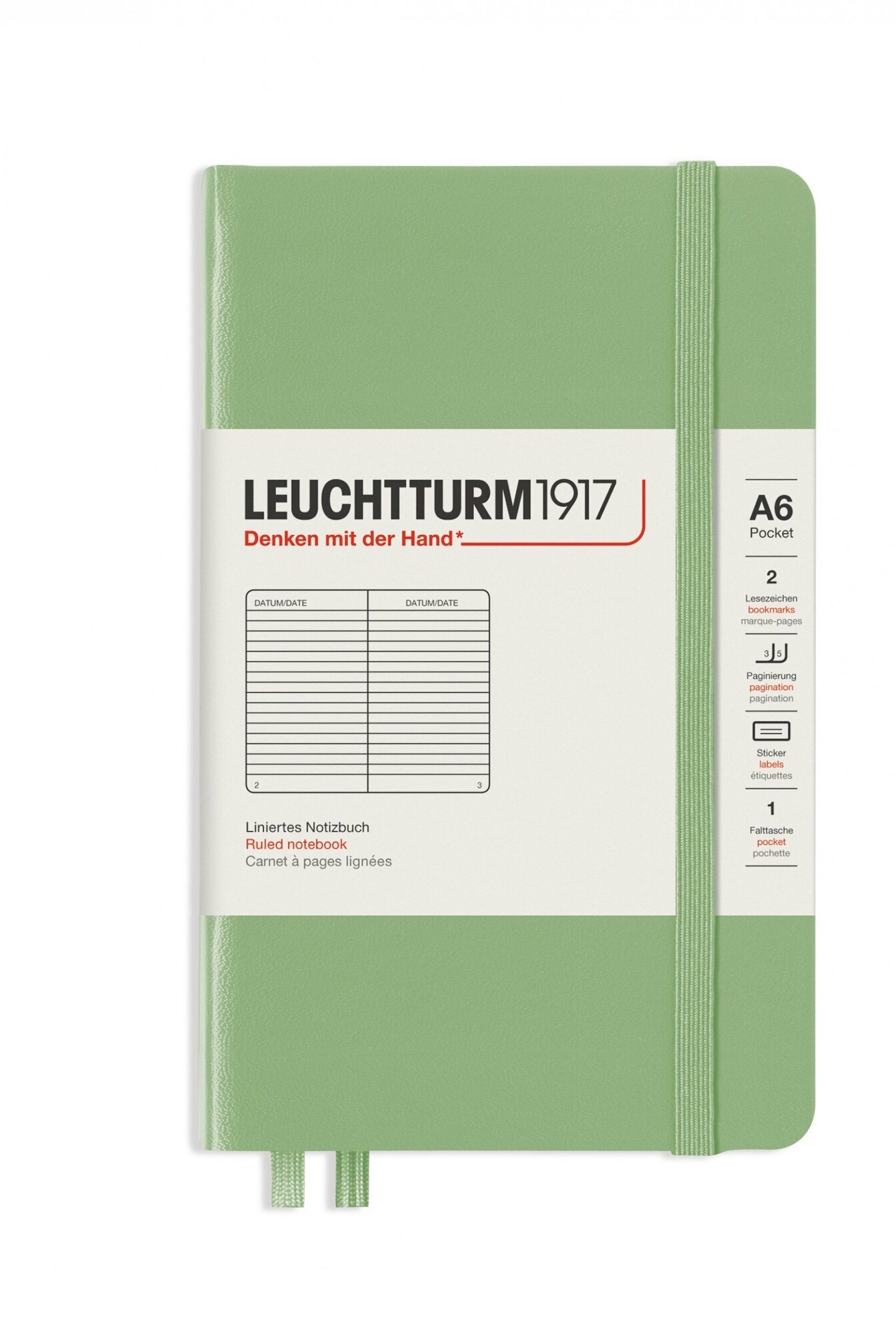 Записная книжка A6, 93 листа в линейку "Classic", твердая обложка, шалфей, Leuchtturm1917