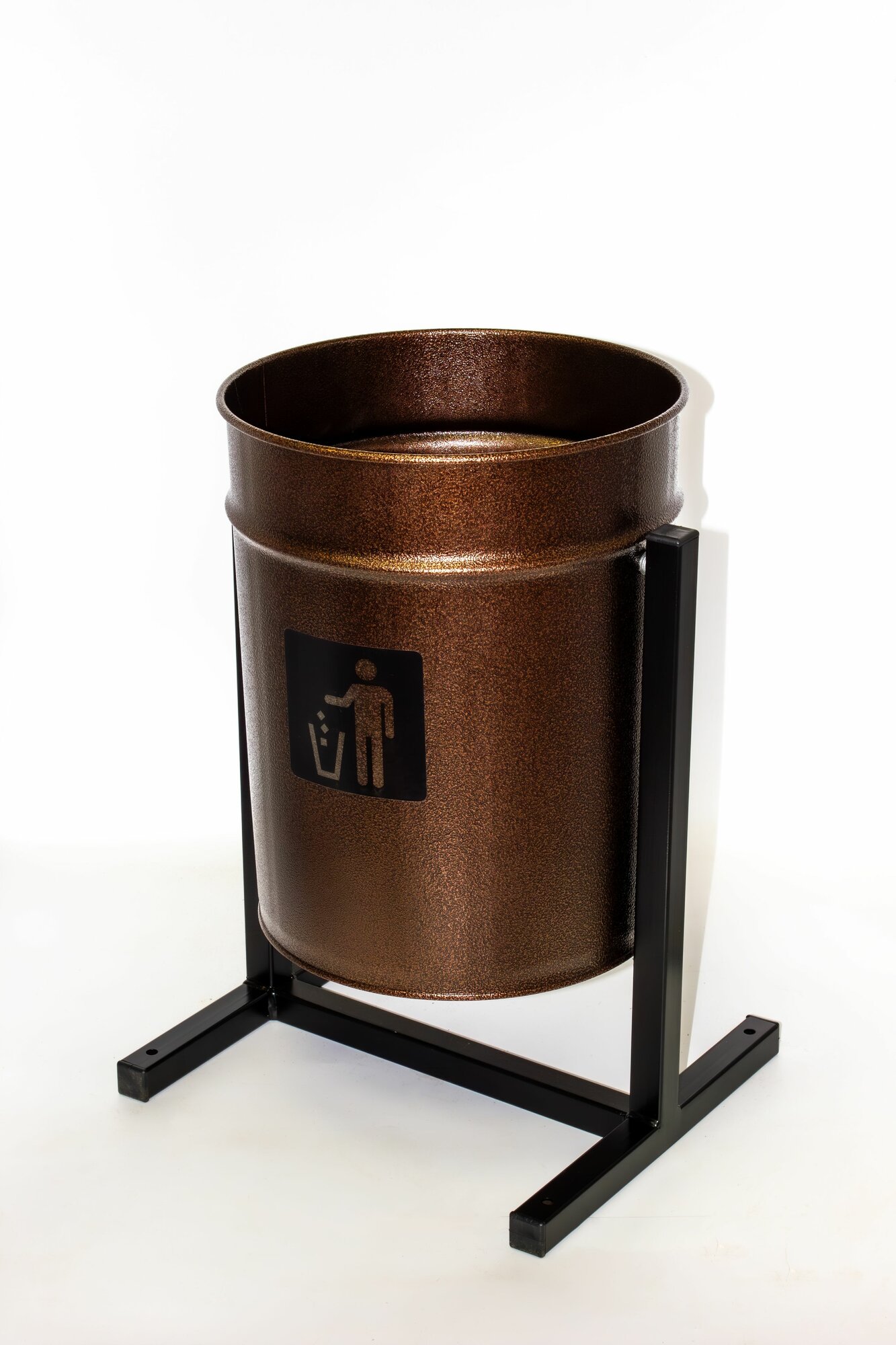 Урна Т металлическая уличная круглая с квадратными ножками коричневый металлик