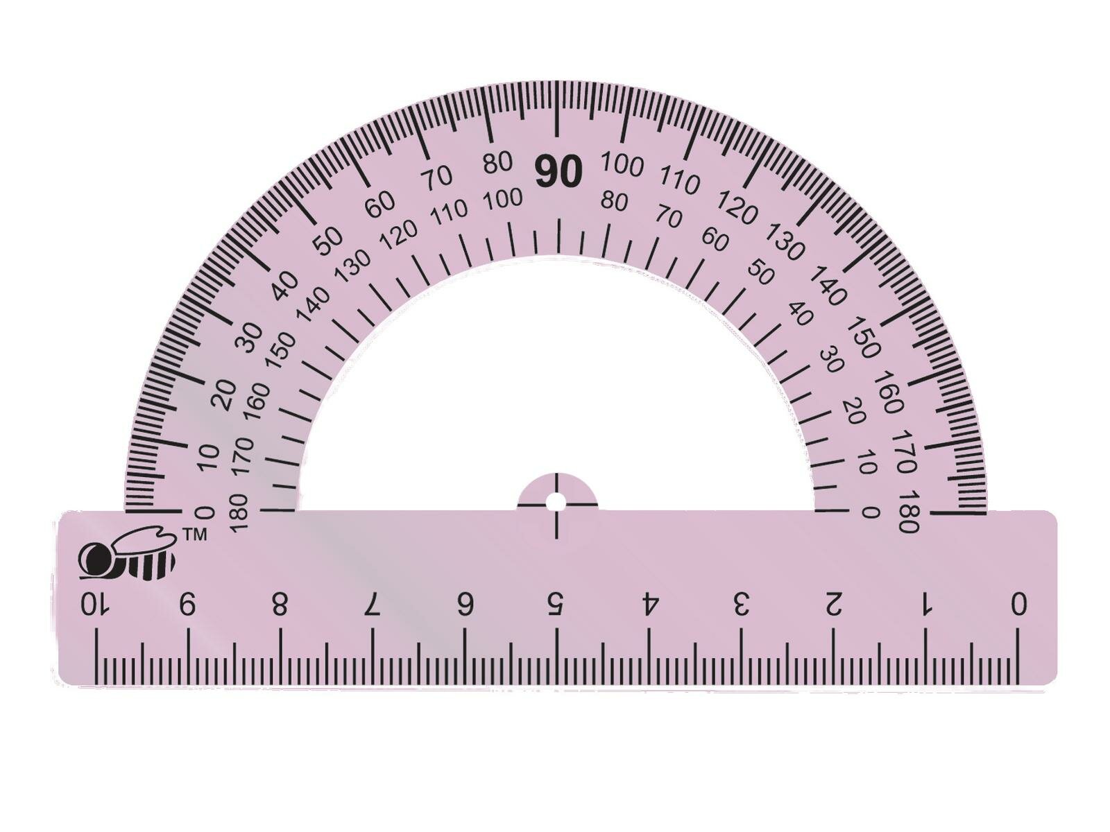 Транспортир пластиковый 10 см с линейкой, полукруг 180°, прозрачный, Пчёлка