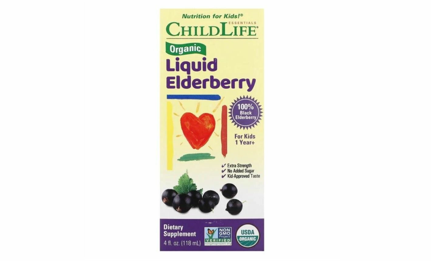 ChildLife Essentials, Liquid Elderberry, Органическая жидкая бузина, от 1 года, 118 мл