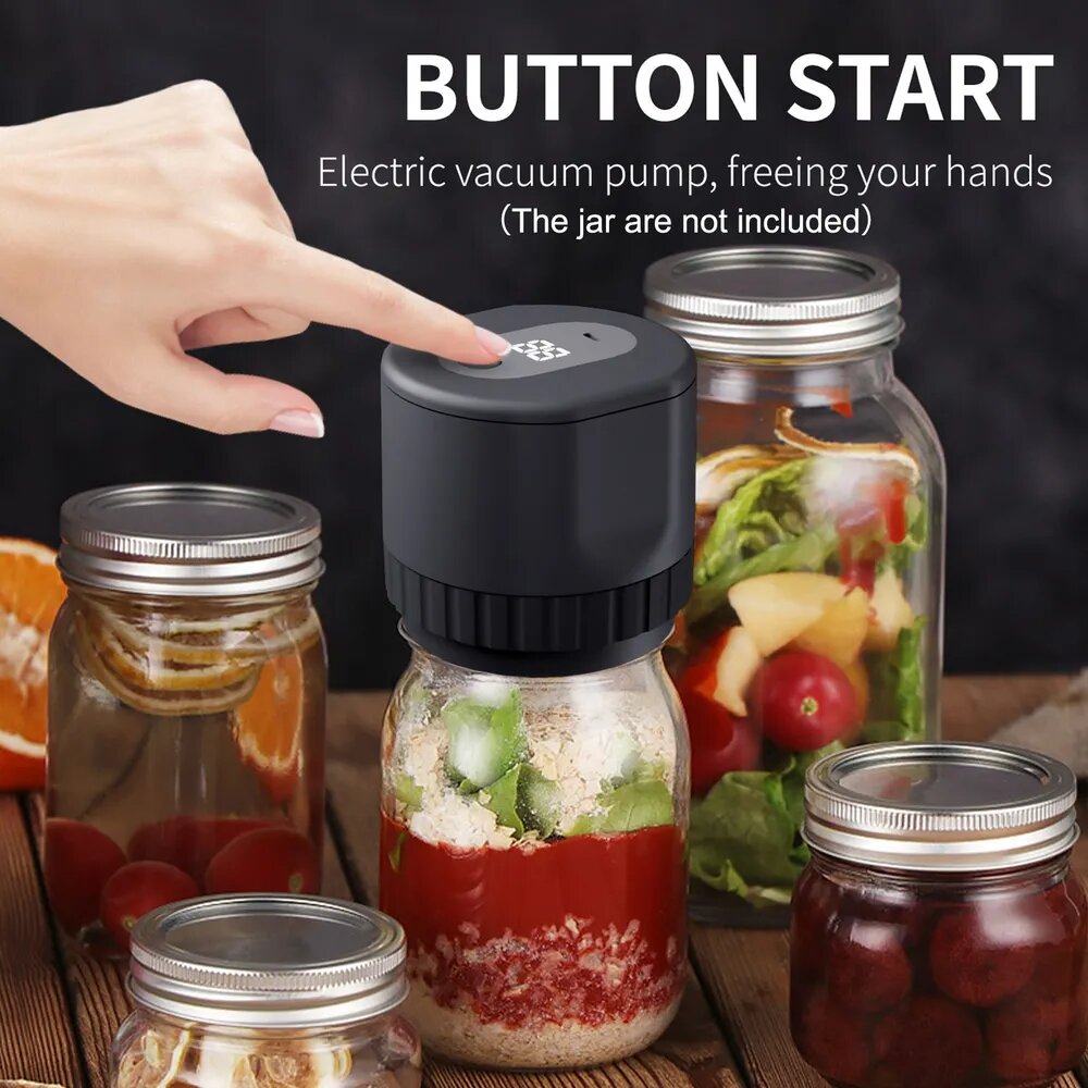 Автономный вакуумный запайщик для банок Electric Mason Jar Vacuum Sealer Kit, комплект для хранения продуктов и ферментации с крышками для банок широкого и обычного горлышка