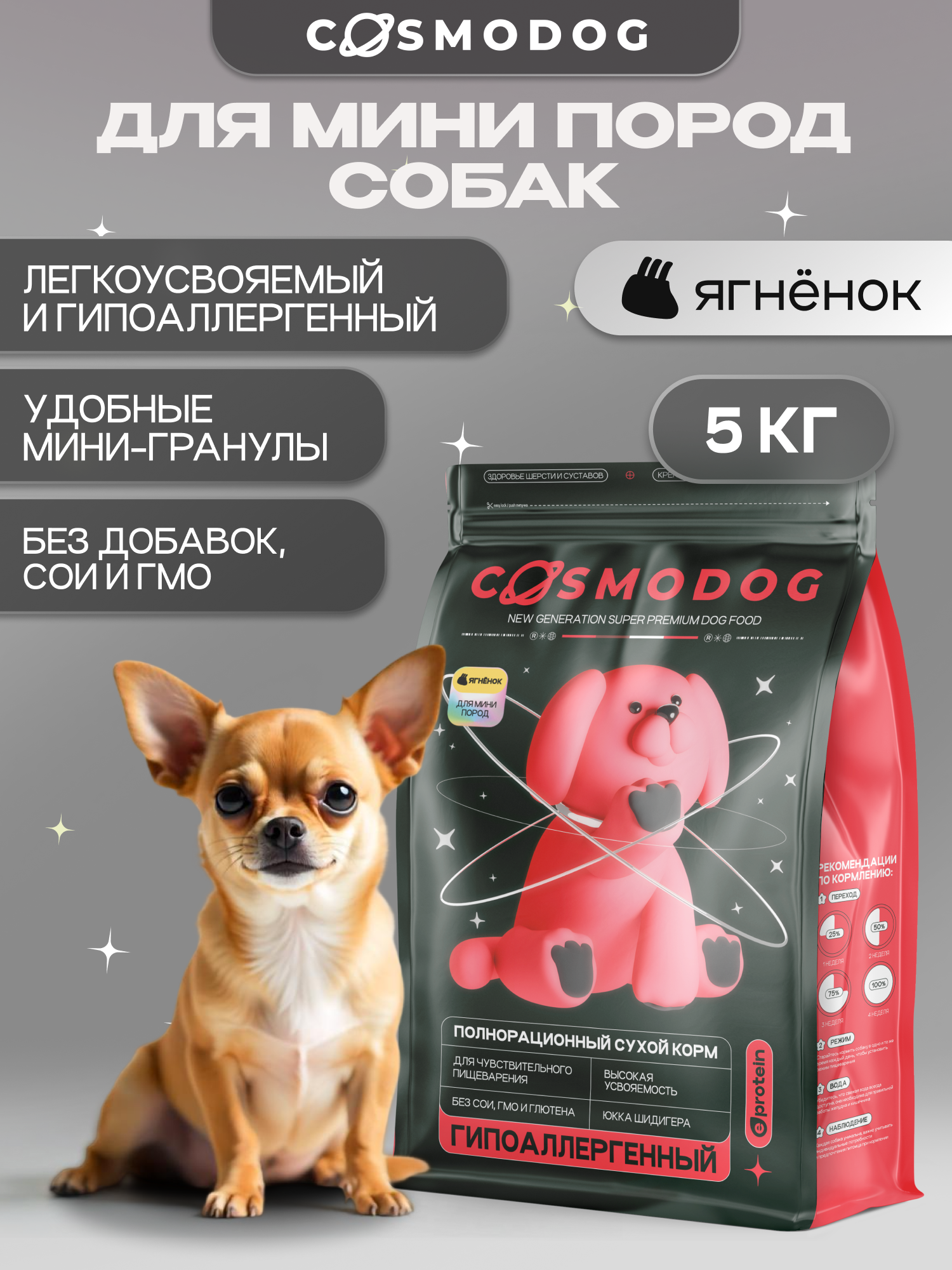 Корм для собак Cosmosog от Cosmopet сухой гипоаллергенный холистик для мини и мелких пород с ягненком 5 кг